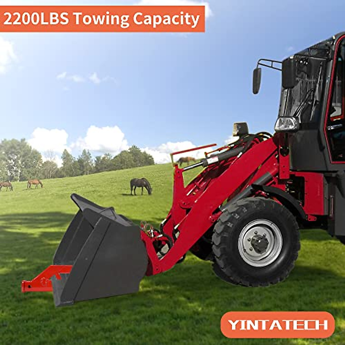 YINTATECH Clamp On Trailer Hitch Tractor Ball Bucket Trailer Receiver Hitch 2" Hitch Mount Adapter for Deere Bobcat