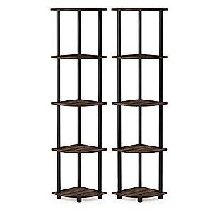 Turn-N-Tube 5 Tier Corner Display Rack Multipurpose Shelving Unit, Set of 2 (Color : Columbia Walnut/Black)