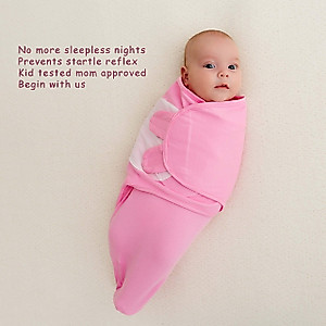 Baby Swaddle Blanket for Newborn Girl, 0-3 Months Small/Medium, 3 pcs Infant Swaddle Sack in a Gift Box, 100% Cotton Adjustable Swaddle Wrap, Pink