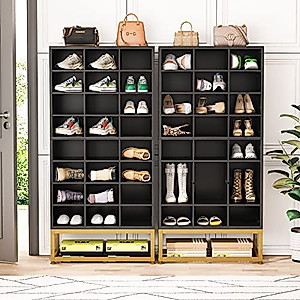 Tribesigns 8-Tier Shoe Storage Cabinet, Freestanding Wooden Shoe Closet Rack with 24 Cubbies, Tall Entryway Shoe Organizer with Adjustable Partition for Closet, Living Room, Black & Gold