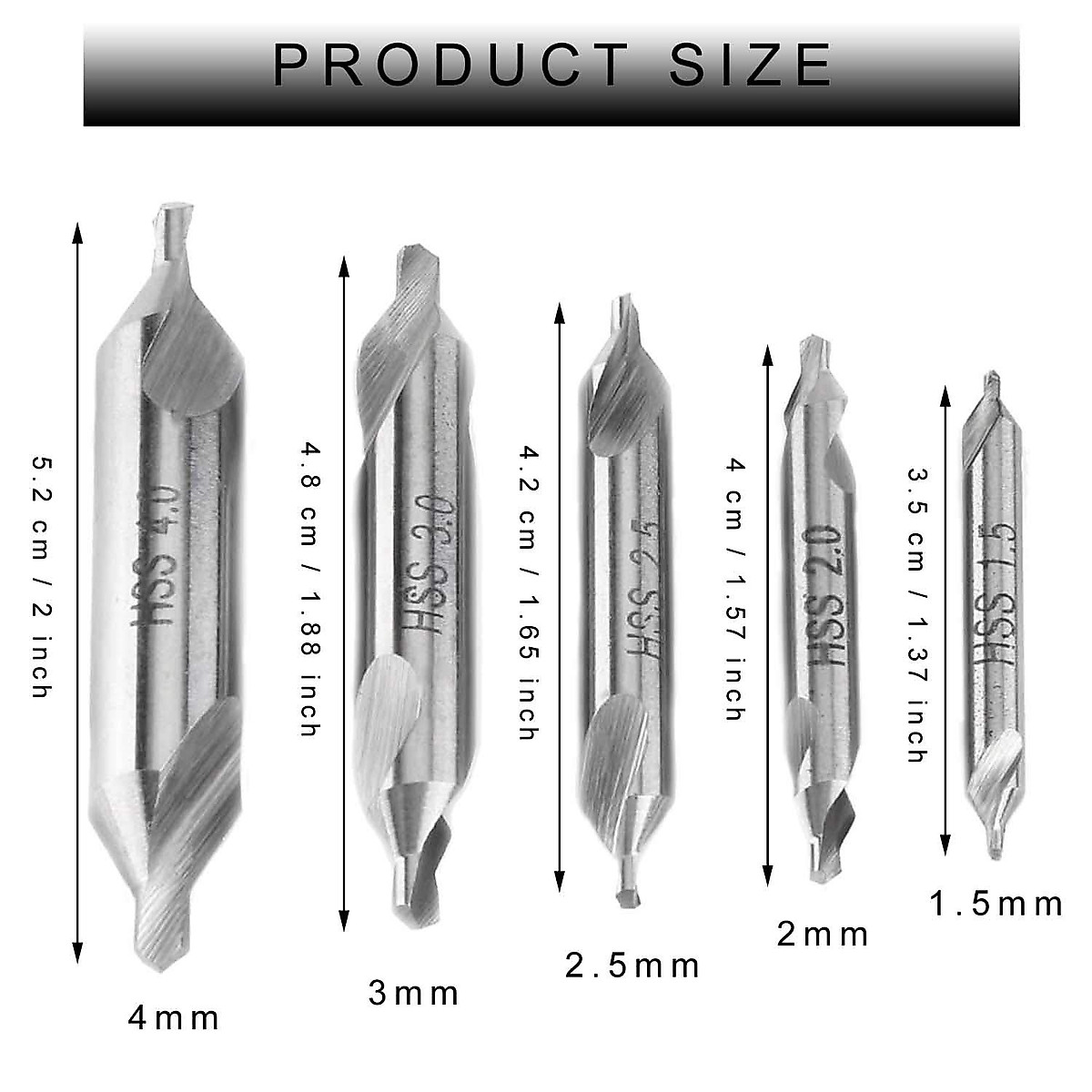 JONMON Center Drill Bit Set - 5Pcs 60 Degree Angle HSS Lathe Mill Center Countersink Tool for Metalworking Wood Metal Alloy