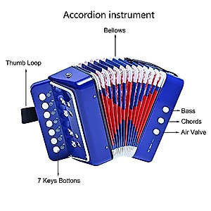 Kids Accordion 10 keys Button Accordian,Musical Toy Instrument,Mini Accordion for Children Beginners (Blue)