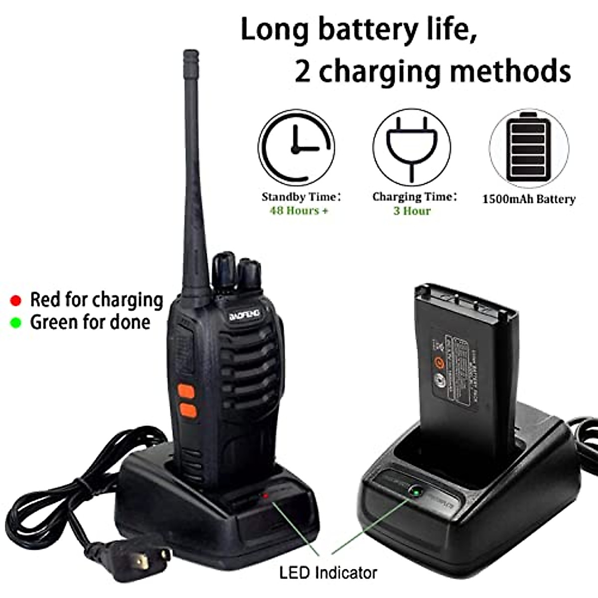 BAOFENG BF-888S Rechargeable Walkie Talkies for Adults, Handheld Two Way Radios Long Range with Earpiece and Mic, Wireless Walkie Talkie with Li-ion Battery and Charger, Walky Talky(2 Pack)