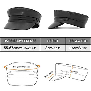 EOZY Women Fashion Newsboy Cap Black PU Leather Cabbie Sailor Fiddler Bakerboy Flat Gatsby Visor Beret Autumn Spring Winter Hats 57cm