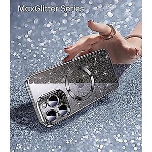 JUESHITUO Magnetic Glitter Case Designed for iPhone 14 Pro Max Case with Full Camera Protection and Strongest Magnetism, Soft TPU Plating Luxury Sparkly Shockproof Slim Case for Women Girls - Black