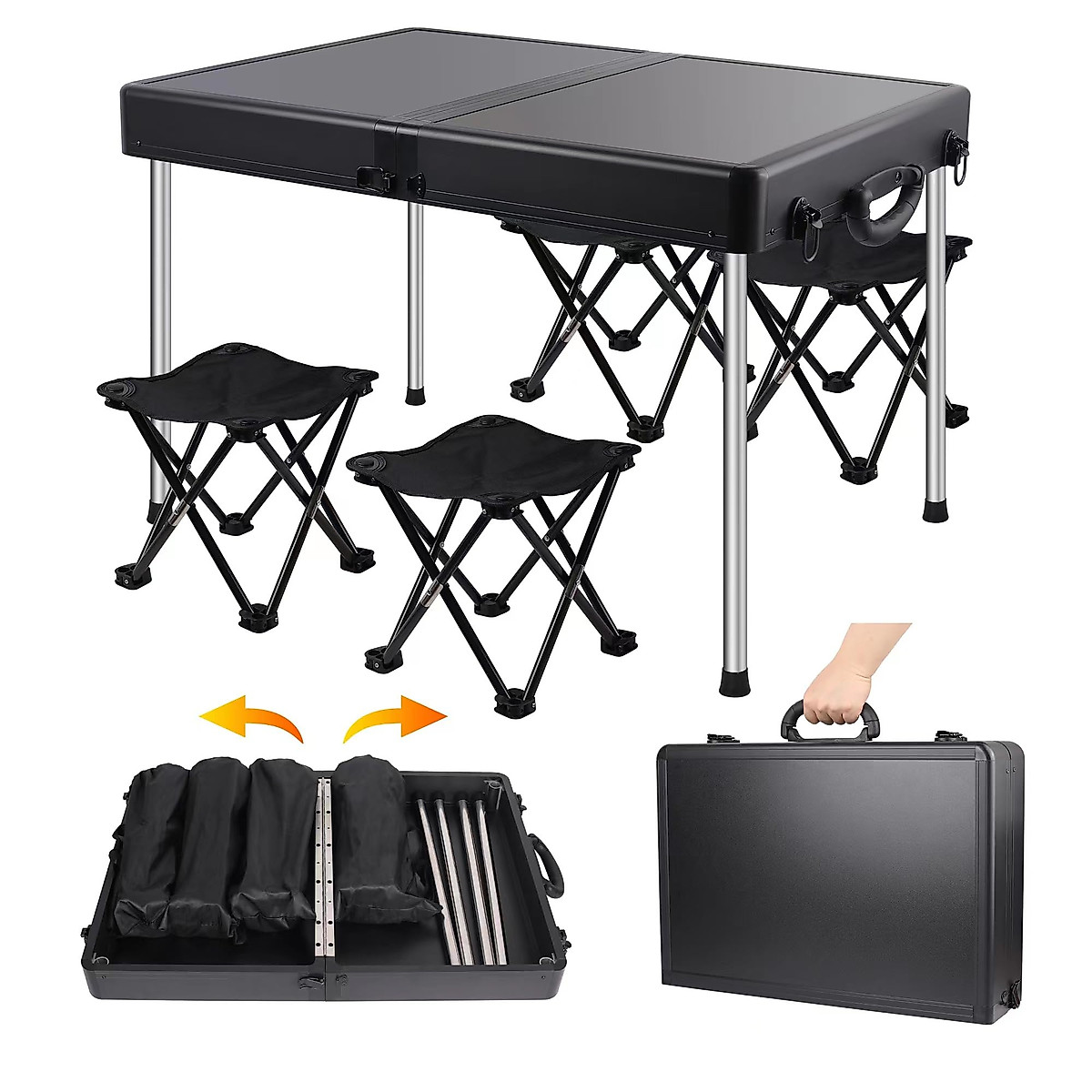 CSINPO Folding Table with Chairs,Portable Folding Camping Table,Picnic Table and 4 Chairs, Aluminum Folding Table for Picnic,Beach,Fishing,Hiking,BBQ,Parties,Activities,Indoor or Outdoor Use(Medium)