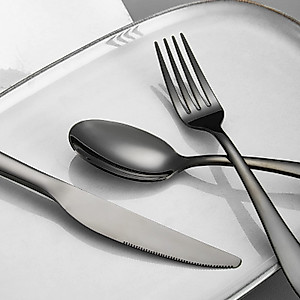 Xingjiake 20 Piece Black Silverware Set, Kitchen Utensils Set, Silverware Cutlery Flatware Set For 4, Stainless Steel Forks And Spoons Cooking Flatware Serving Set, Dishwasher Safe