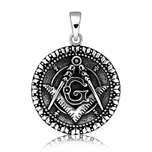WithLoveSilver 925 Sterling Silver Round Freemason Masonic Mason Pendant
