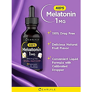 Kids Melatonin Liquid | 1 fl oz | Two Pack | Natural Fruit Flavor | Drug Free | by Carlyle