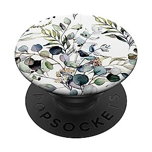 Eucalyptus green blossom flower leaves floral branches PopSockets Swappable PopGrip