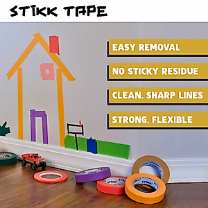 STIKK Painters Tape - 3pk Yellow Painter Tape - 1 inch x 60 Yards - Paint Tape for Painting, Edges, Trim, Ceilings - Masking Tape for DIY Paint Projects - Residue-Free Painting Tape
