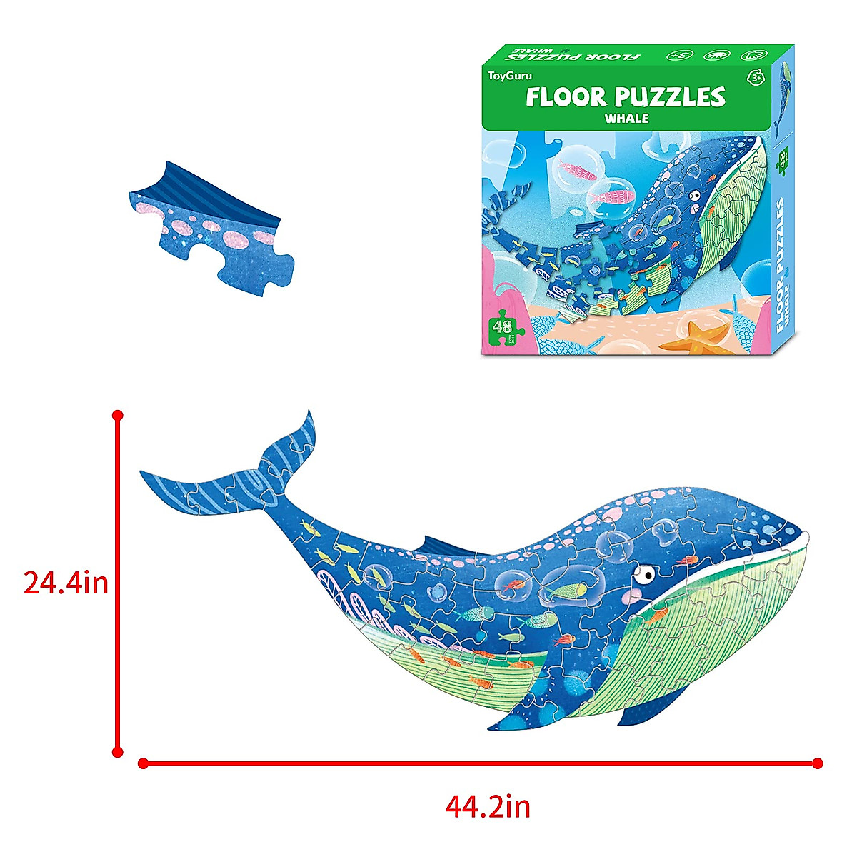 Big Floor Puzzle,48pcs Animal Shaped Jigsaw Puzzles, Toddler Games and Gifts for Kids Ages 3 Years and Up, Best for Family Game Collection New Year Christmas Birthday Kids Gifts (Whale)