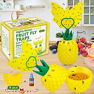 Fruit Fly Trap for Indoors, 2023 Upgrade Fruit Fly Gnat Traps for House Indoor with Yellow Sticky Pads, Non-Toxic Reusable Fruit Fly Gnat Killer Fly Catcher Comes with Bait for Plant/Kitchen (2 Pack)