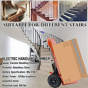 NPLJIKE Electric Stair Climbing Hand Trucks Cart Easy Up/Down with Solid Rubber Tires, 1200 W 880lb Max Load for Moving Warehouse Logistics Distribution 24Ah (Orange)