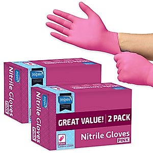 Inspire Pink Disposable Latex Free Nitrile Gloves - 2 Pack Value | Nail Salon & Hair Dye Gloves | Large