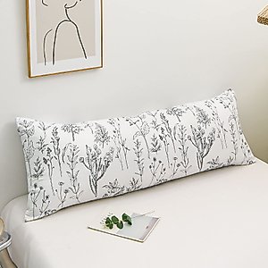 White Flowers Body Pillow Cover 20x54 inches Black Sketch Flowers Printed Country Style Decor Botanical Body Pillow Case Cover with Pocket Closure(Body,Black Flower)