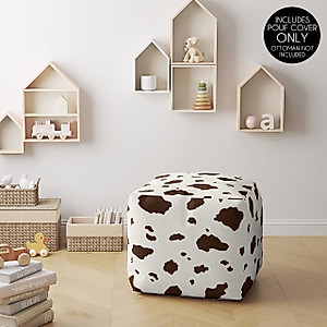 Sweet Jojo Designs Brown Western Cow Print Boy Girl Ottoman Pouf Cover Unstuffed Poof Floor Footstool Square Cube Pouffe Storage Baby Nursery Kids Room Southern Country Wild West Animal Gender Neutral