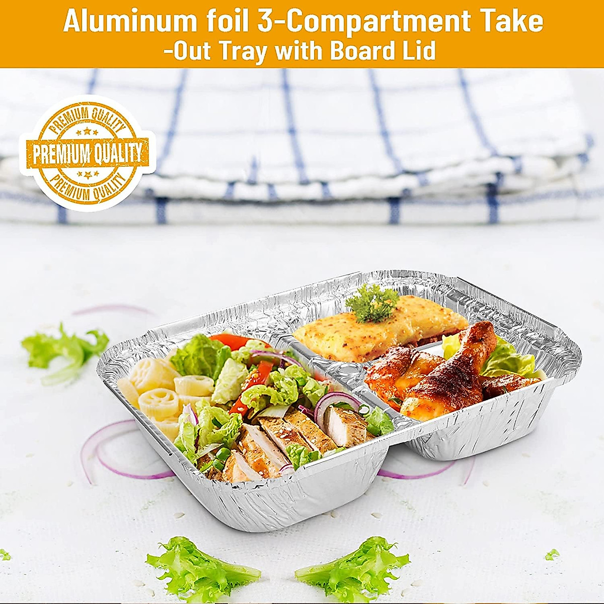 The Baker Celebrations Pack of 30 Aluminum Foil 3-compartment Disposable Trays with Lids