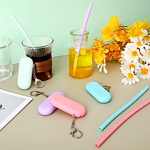 Prasacco 4 Sets Silicone Straws Reusable Straws with Case Foldable Straws Portable Drinking Straws for Travel Party