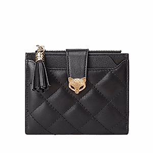 FOXER Women Leather Wallet Small Bifold Wallet Quilted Wallet Card Holder (Black2)