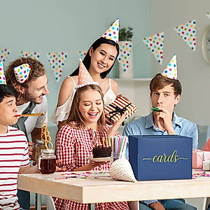 1 Pack Navy Blue and Gold Foil Card Box for Party, Wedding Card Box Gift Cards Receiving Box Money Box for Birthday, Bridal or Baby Showers, Retirement, Anniversary, Graduation, Raffle Ticket Box