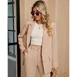 luvamia 2 Piece Outfits for Women Dressy Blazer Jackets High Waisted Straight Leg Pants Suits Set Business Casual Office Fall Outfits for Women Womens Fall Clothes Wide Leg Dress Pants for Women