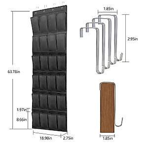 WANLD Space Saving Mesh 24 Pocket Shoe Organizer - Resistant, Breathable Closet Storage，Up to 40 Pounds, Over the Door, Sneakers. (Black, Pack of 1)