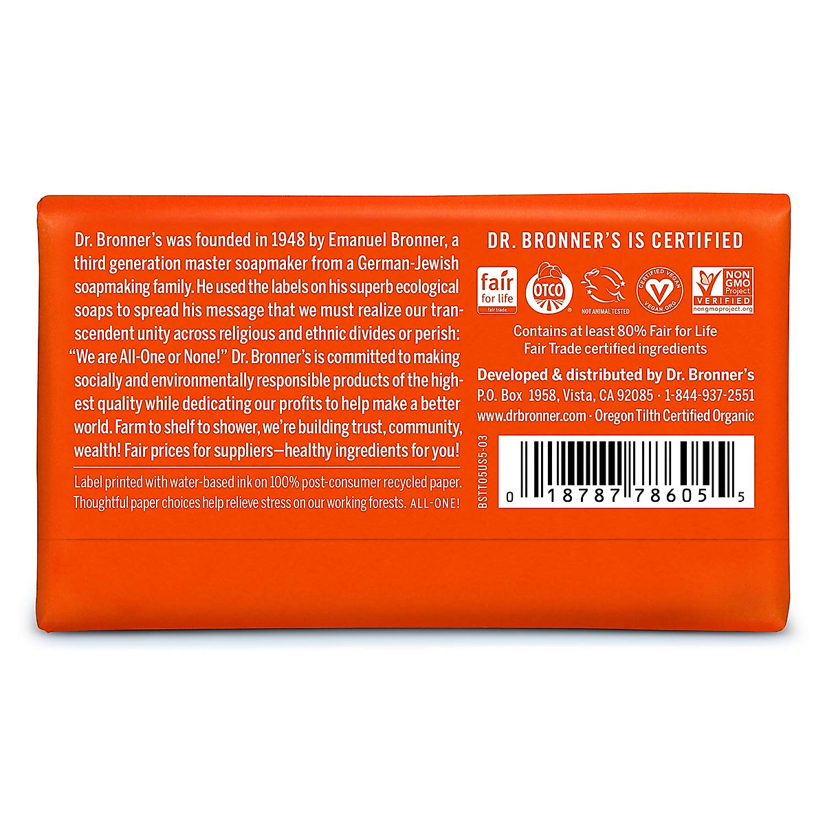 Dr. Bronner's - Pure-Castile Bar Soap (Tea Tree, 5 ounce, 6-Pack) - Made with Organic Oils, For Face, Body, Hair & Dandruff, Gentle on Acne-Prone Skin, Biodegradable, Vegan, Non-GMO