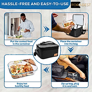 Forabest Portable Microwave Food Warmer - 12V/24V,110V/220V Fast Heating Portable Food Warmer Lunch Box, Personal Portable Oven Electric Lunch Box for Reheating Food in Car, Truck, Camping, Work