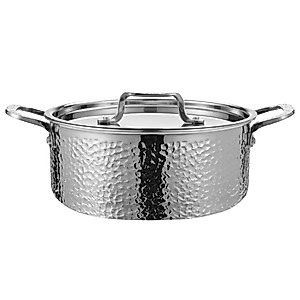 Vivicreate Tri-Ply Stainless Steel Stockpot, Deep Cooking Pot with Lid, Hammered Exterior, Silver (5 Quarts)