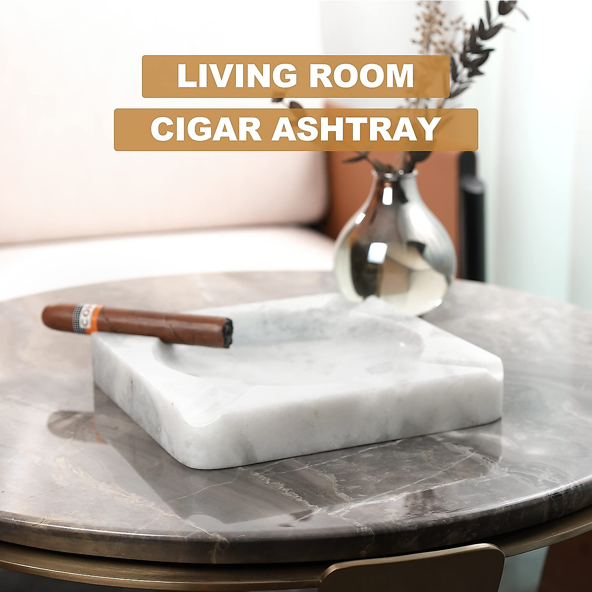 Koville African Natural Marble Cigar Ashtray, 7.28" Large Square Cigarettes Ash Tray, Cool Ashtrays for Patio, Indoor, Smoking Accessory for Home Office Hotel Decor(Namib Fantasy)