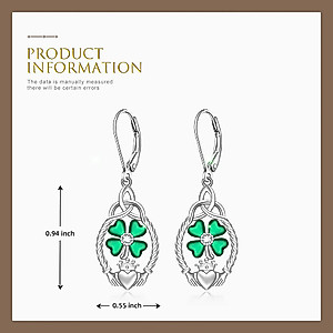 St Patricks Day Earrings Shamrock Earrings for Women Four Leaf Clover Sterling Silver Irish Celtic Claddagh Green Shamrock Dangle Lucky Jewelry Gifts