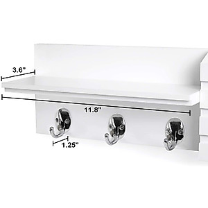 Mail Holder Organizer 3 Hooks Key Holder Wall Shelf White 24''x 6''