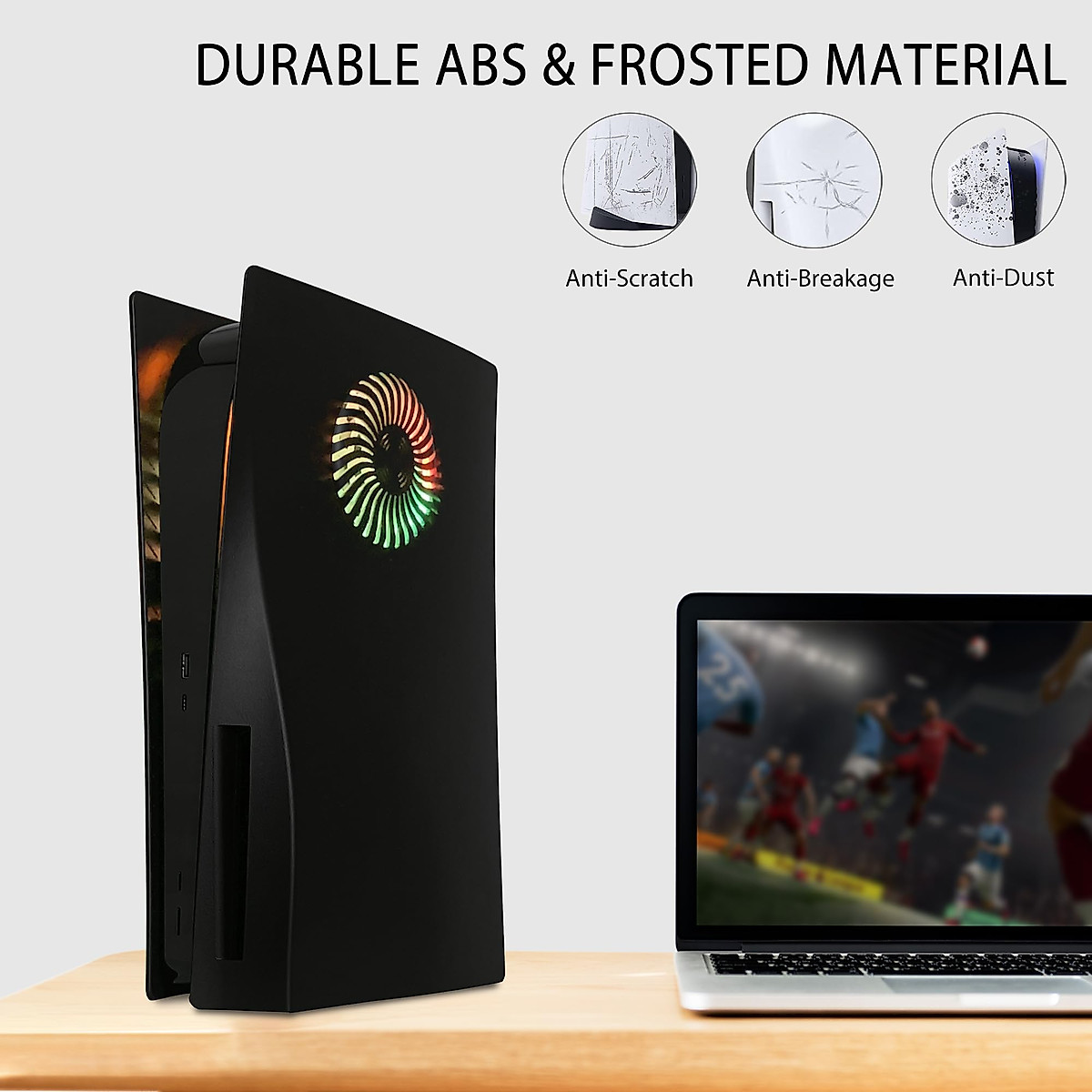 Faceplate with RGB Light Strip for PS5 and Dust Filter for Cooling Vents DOBEWINGDELOU 400+ Effects LED Light Ring Console Cover for Disc Edition DIY Decoration Kit Accessories Black