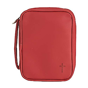 Matte Red Stitched Cross 8 x 6 Fabric Zippered Bible Cover Case with Handle, Compact