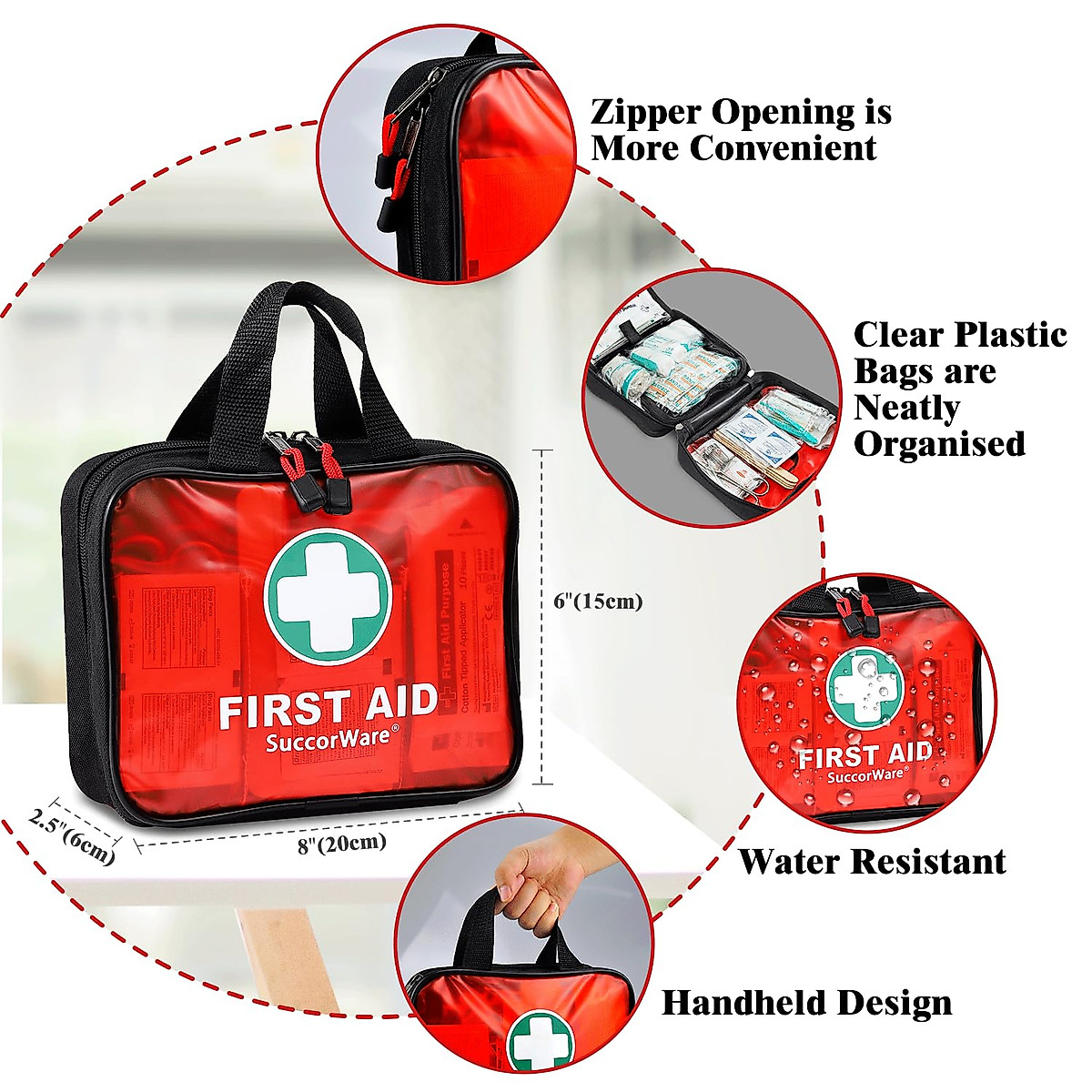 200 Pieces First Aid Kit with Hospital Grade Medical Supplies - Includes Emergency Blanket, Bandage, Scissors - Great for Home, Outdoors, Office, Car, Travel, Camping, Hiking, Boating (Red)