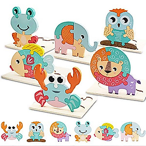 Wooden Puzzles for Toddlers, 6 Pack Animal Puzzles Toys Wooden Puzzles for Toddlers Kids 1-3, Montessori Educational Fine Motor Skill Early Learning Educational Gift for Boys Girls Ages 1 2 3 4 5 6