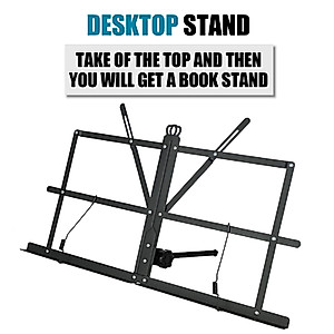 GLEAM Music Stand - 2 in 1 Dual-Use Desktop Book Stand Folding Music Holder Portable and Lightweight with Music Sheet Clip Holder & Carrying Bag Suitable for Instrumental Performance (Black)