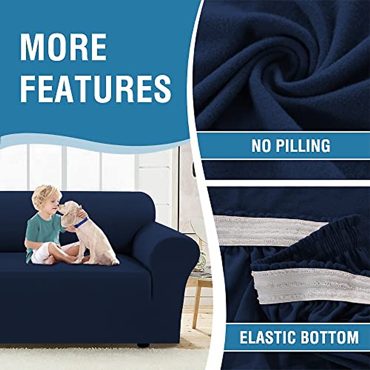 H.VERSAILTEX Chair Cover 1-Piece Stretch Couch Covers for 1 Cushion Couch Sofa Cover Spandex Non Slip Soft Form Fit Furniture Protector with Elastic Bottom (Chair, Navy)