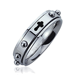 Prime Pristine Free Engraving Personalized Stainless Steel Wedding Band Ring 6MM Cross Rosary Spinner Ring SZ:7