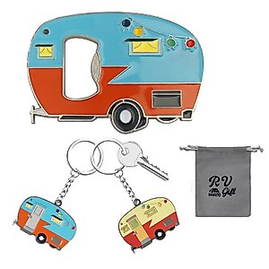 Haigoo Rv Keychain 2 Pack and Magnetic Beer Bottle Opener for Fridge with Cap Catcher, Great Camper Gift Set for Camper Lovers, Girlfriend, Boyfriend, Father