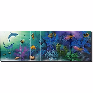 Coral Garden by David Miller - Undersea Fish Ceramic Tile Mural 12.75" x 38.25" Kitchen Shower Backsplash