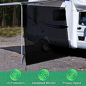 RVINGPRO RV Awning Side Shade Screen 9'x 7' Breathabe Black Mesh Sunshade for Camper Trailer Canopy, UV Sun Blocker Complete Kits