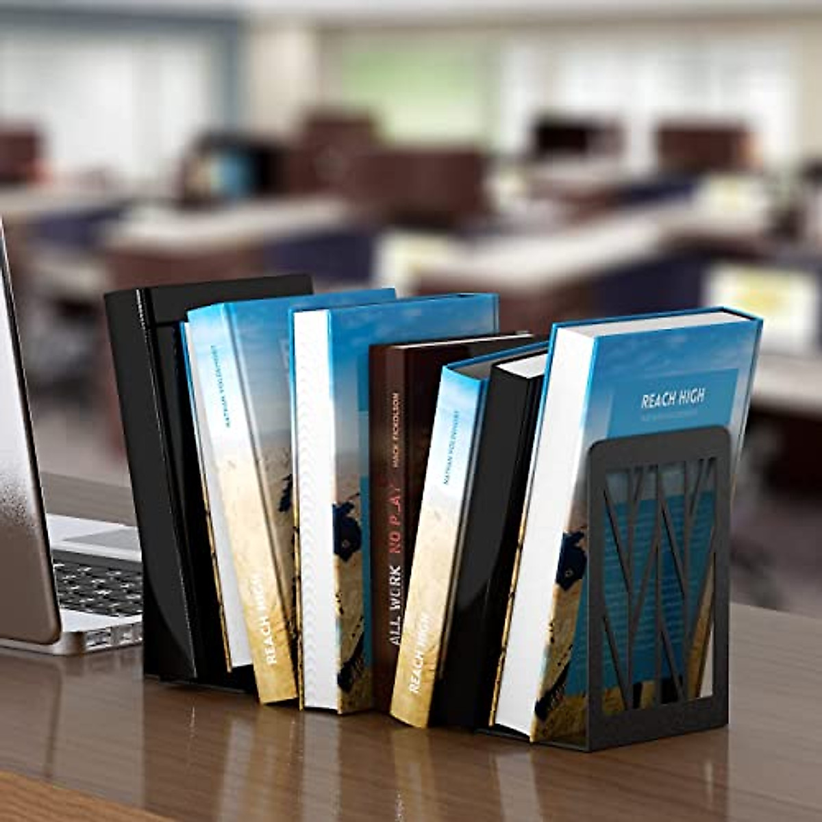 MAMILO Bookends for Book Shelf – 6-Pack Metal Book Ends to Hold Books – Sturdy and Durable Bookends for Shelves – Modern and Elegant Designs – Semi Gloss Coated Paint – Ideal for Bookshelf Decor