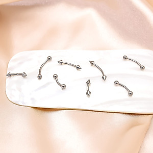 BLISI 8PCS 16G Implant Grade Titanium Silver Curved Barbell Eyebrow Piercing Rings Vertical Labret Lip Jewelry Rook Piercings 6mm/8mm/10mm/12mm Body Piercing Jewelry