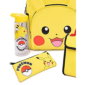 Pokemon Pikachu Backpack Set 4 Piece Lunch Box Water Bottle Pencil Case Set Yellow