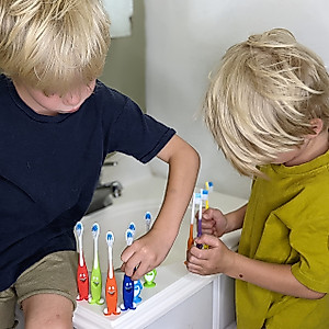 Stesa Kids Toothbrush - 10 Pack - Soft Bristles, BPA Free, Suction Cup for Fun Storage, Dust Covers Included - Boys and Girls Toddler Toothbrush - Age 3+