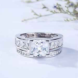 Jeulia Princess Cut Bridal Ring Set Sterling Silver Promise Ring White Diamond Engagement Channel Ring with Beautiful Jewelry Gift Box (8)