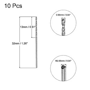 uxcell 10 Pcs 0.95mm HSS(High Speed Steel) W6542 Micro Drill Bits, Fully Ground Jobber 32mm Length Drill Bit for Mild Steel Copper Aluminum