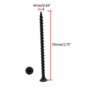 TOUHIA 100pcs M4 Drywall Screws #8 x 2-3/4" Coarse Thread Phillips Bugle Head Wood Screws, Self Tapping, Carbon Steel, Black Oxide Finish